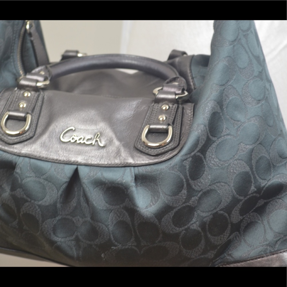 Coach Ashley Dark Gray Sateen Leather Satchel Bag Gem